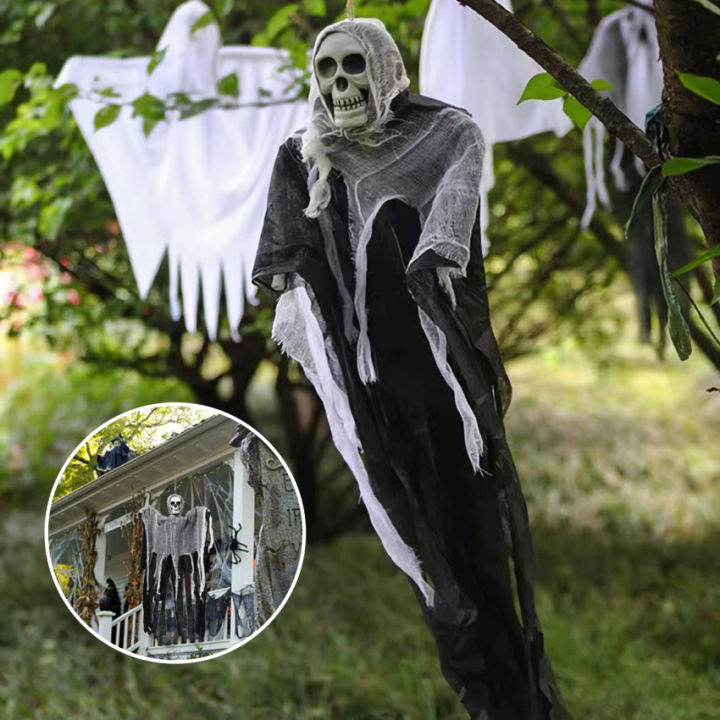 【In Stock】Halloween Hanging Skeleton Ghost Decorations 90cm Scary Grim ...