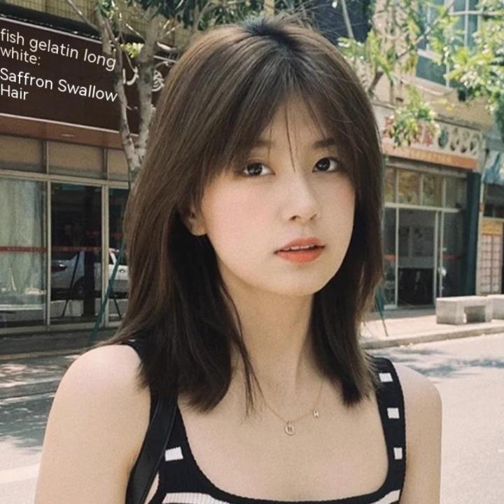 Tse Wig Women's Medium Length Clavicle Hair Air Bangs Net Red Long Straight Hair Inner Buckle ...