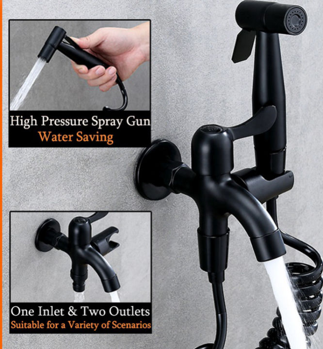 Kran Cabang SUS 304 dan Jet Shower Toilet Hitam Matte 1/2 Inch dengan ...