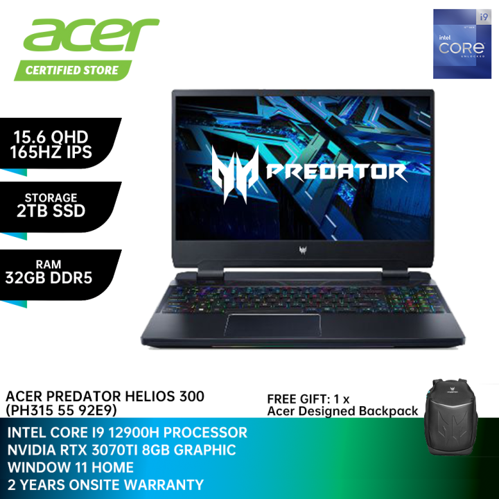 ACER GAMING LAPTOP PREDATOR HELIOS 300 92E9 ( 15.6 INCH QHD IPS 165HZ ...