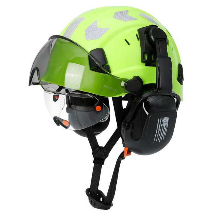 Safety Helmet With Visors Built In Goggles Earmuff Noise Reduction ...
