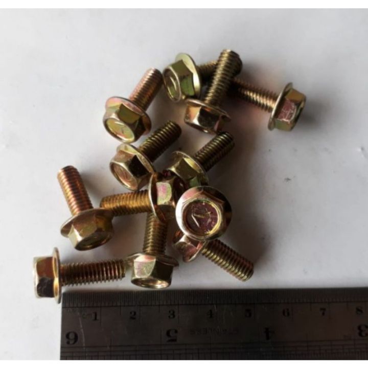 BAUT TOPI M6X16 KUNING FLANGE BOLT M6 X 16 KUNCI 10 PANJANG 1,6 CM 1,6CM 6X16 6 X 16 16MM MM ...