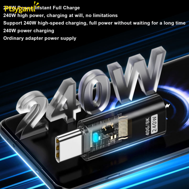Ptsygantl USB C Adapter Transparent 240W Power Charger 40Gbps Fast Data ...