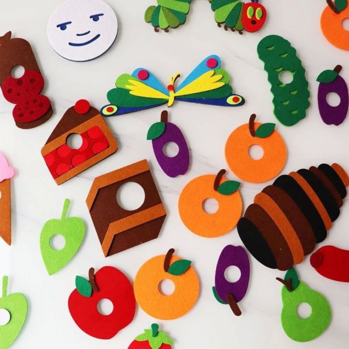 1-2Sets Hungry Caterpillar Performance Props Felt DIY English Picture ...