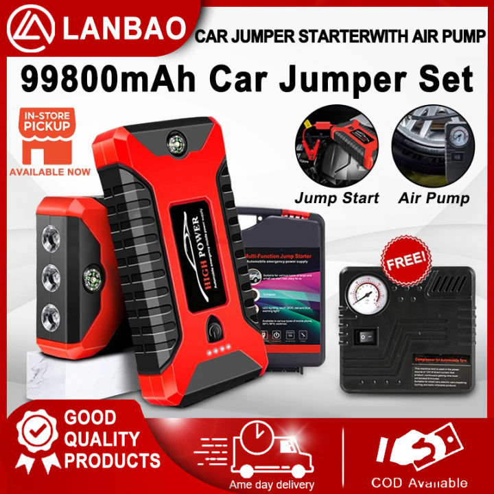 99800mAh Car Jumper Power Bank With Pump 12V Multi-function Portable ...