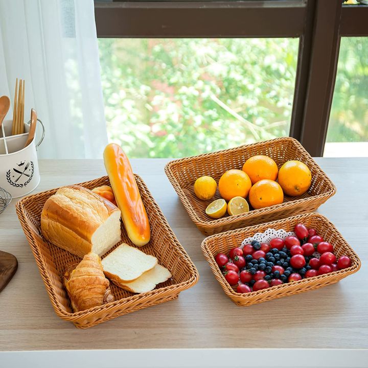 Poly-Wicker Bread Baskets, Set of 3 Imitation Rattan Basket ...