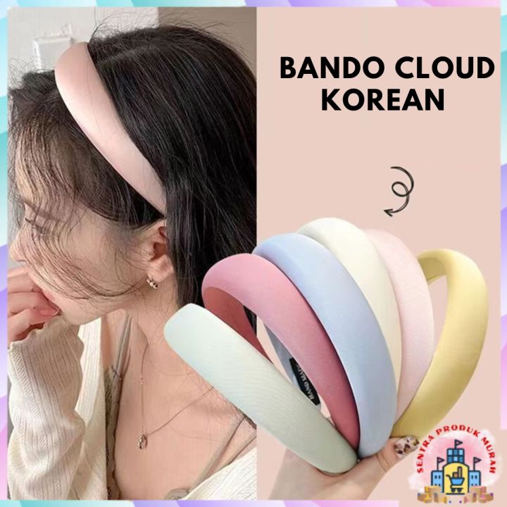 Bando Kain Busa Tebal Wanita Headband Cloud Polos Bandana Lembut Warna ...