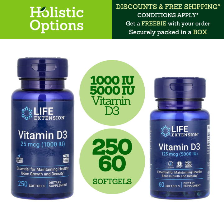 USA Life Extension Vitamin D3 (Cholecalciferol) in 25 mcg (1,000 IU ...