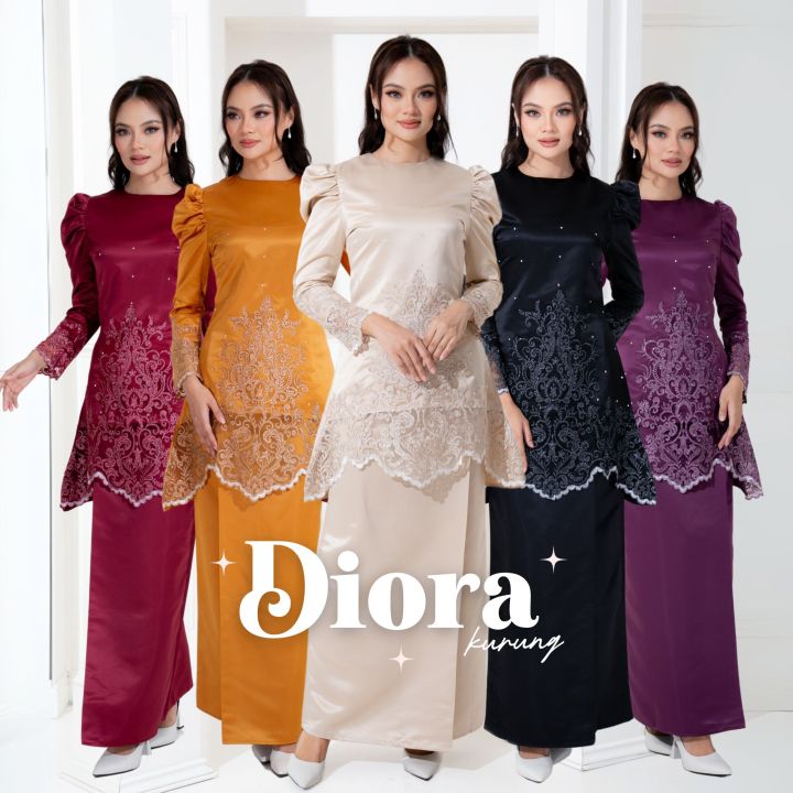[NEESTYLE] DIORA • Baju Raya 2024 Baju Kurung Moden Puff Satin Lace ...