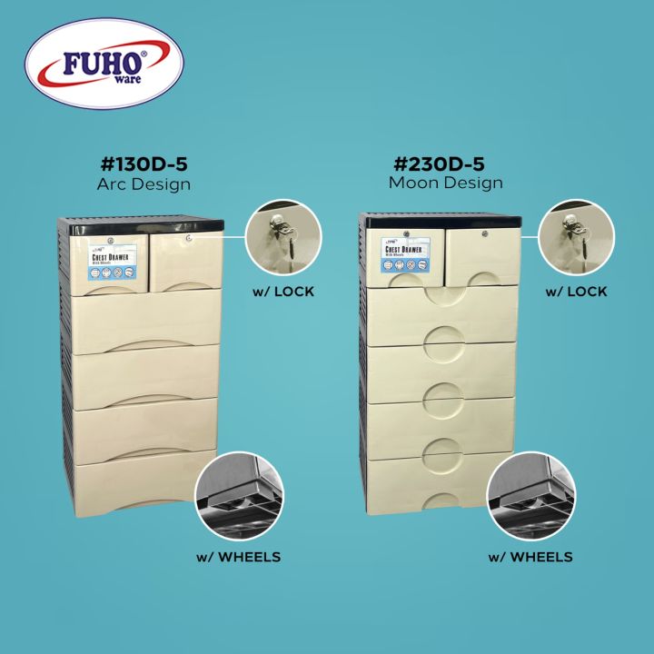 FUHO 5 Layers Chest Drawer with Lock and Wheels Durabox Clothes ...