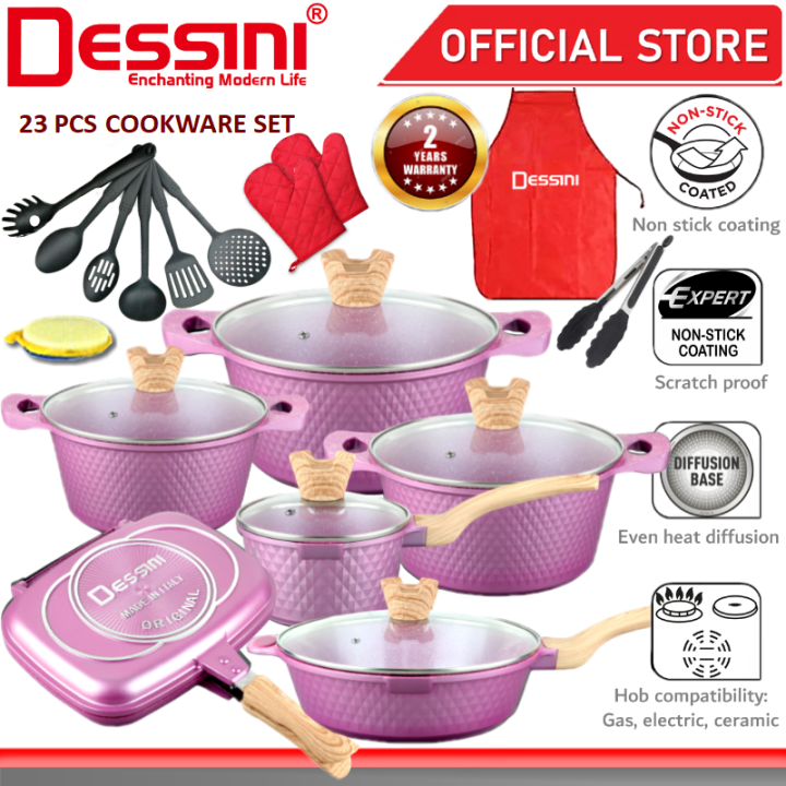 DESSINI ITALY Granite Aluminium Non Stick Casserole Pot Bowl Double ...