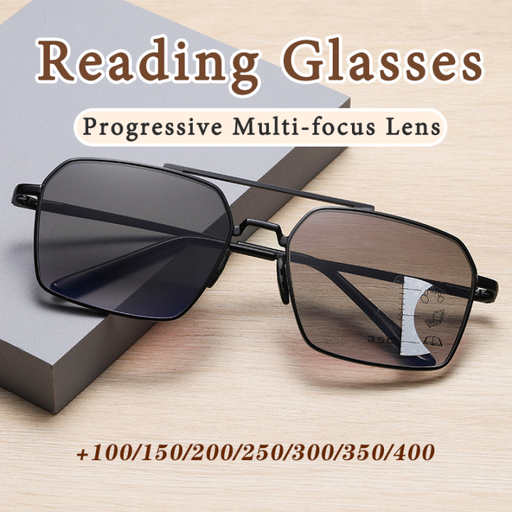 Gray Lens Look Far And Near Reading Glasses Automatic Zoom Progresssive ...