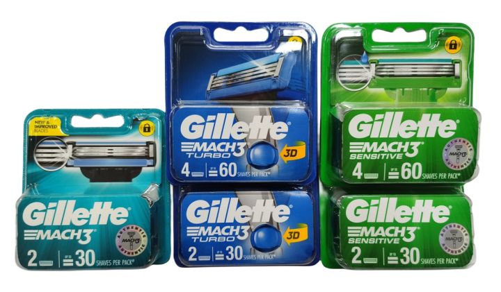 Gillette MACH 3 SENSITIVE/TURBO 3D Blade Refills (2 Cartridge/4 ...