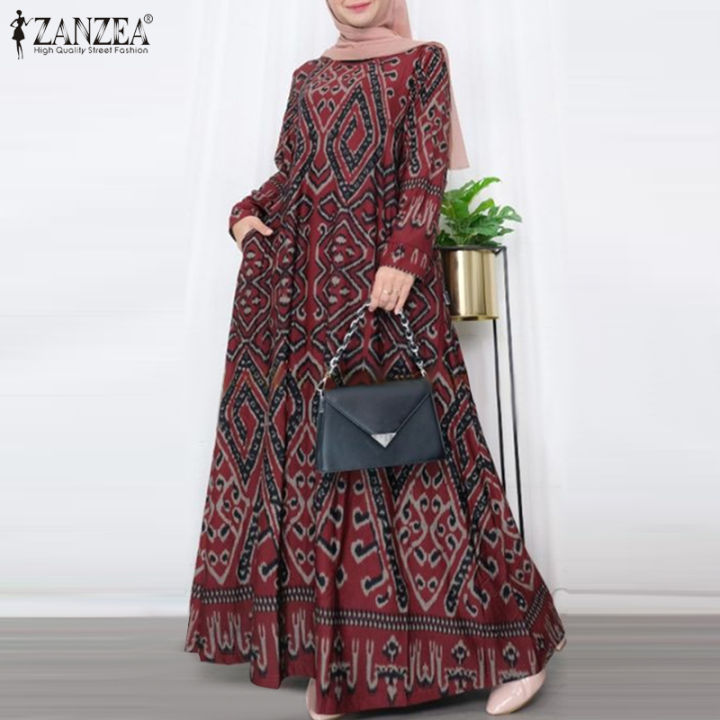 ZANZEA Muslimah Women Muslim Raya Clothes Floral Printed Long Sleeve A ...