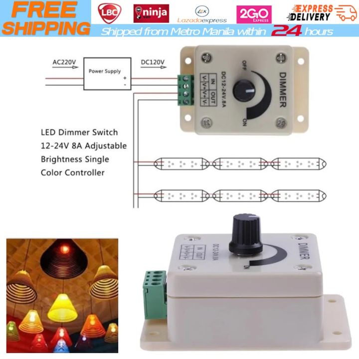 【Local Warehouse】LED Dimmer Switch 12-24V 8A Adjustable Brightness Lamp ...