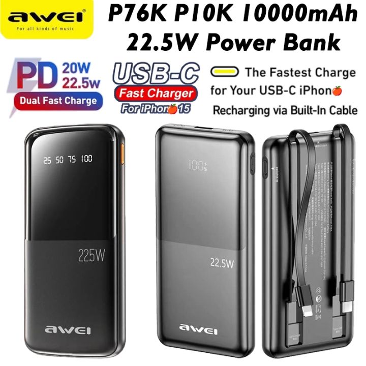 AWEI 20000 10000mah Power Bank 22.5w 20W Type-C PD Super Fast Charging ...