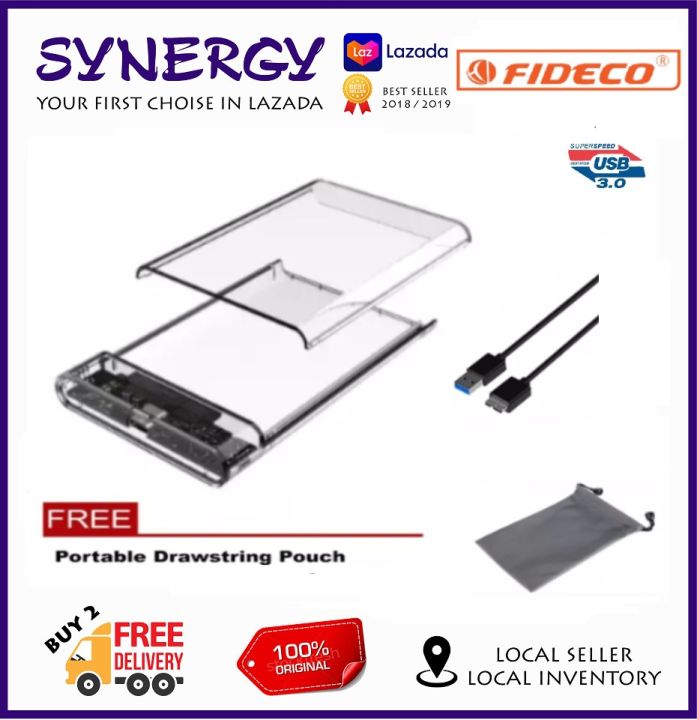 Fideco 2.5 Inch USB 3.0 Hard Transparent Black Drive Disk HDD External ...