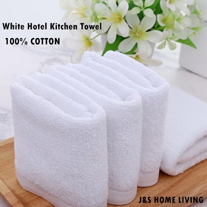 Hotel White Kitchen Towel / Tuala dapur 100%COTTON 30cm x 30cm +/- | Lazada