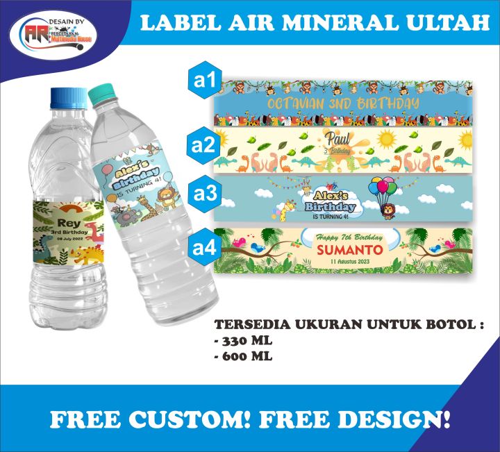 Stiker Ulang Tahun Anak Label Minuman Custom Anti Air Botol Mineral ...