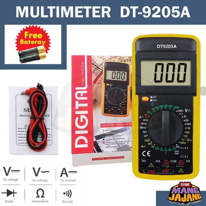 Multimeter Digital DT9205A Alat Pengukur Arus Listrik Avometer Digital - MULTIMETER 9025 ...