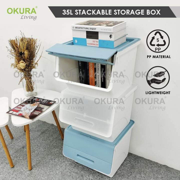 OKURA 35L Stackable Storage Box / Flip Top Front Open Multipurpose ...