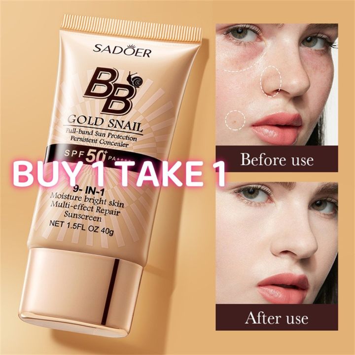 HOT!!!【BUY 1 TAKE 1】BB Cream Golden Snail Sunscreen Foundation 40g ...