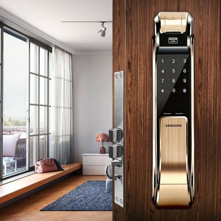 Samrt Samsung SHS-P718 Fingerprint Digital Door Lock Push/Pull Door Lock Gold Color Security ...
