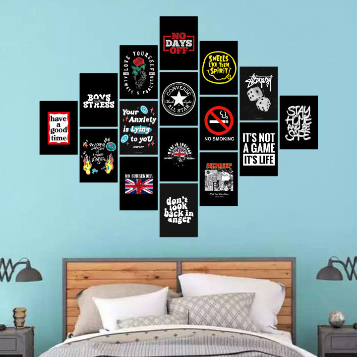 (Isi 16pcs) Poster dinding kamar black aesthetic Ukuran A4 A5 A6 [DD220 ...