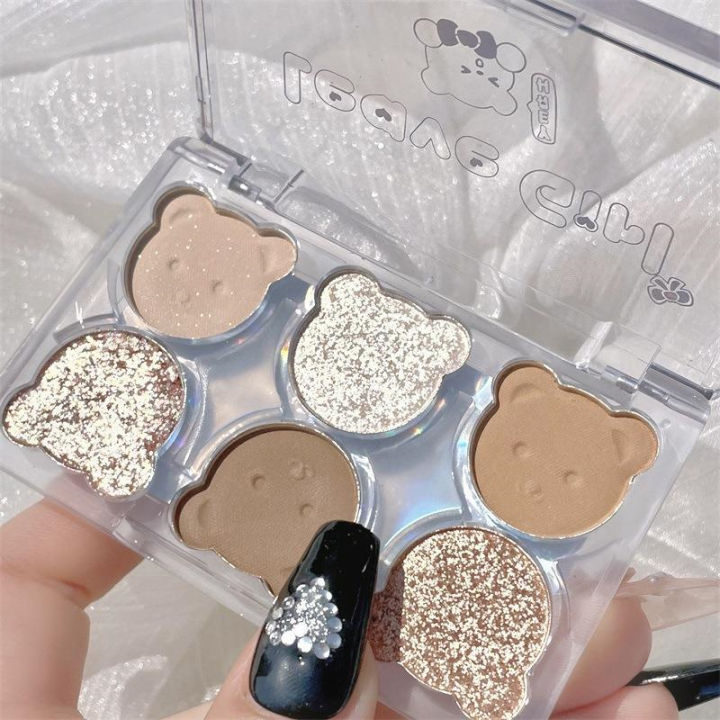 Myho Cutey Teddy Bear 6 Colour Matte and Glitter Eyeshadow Palette | Lazada