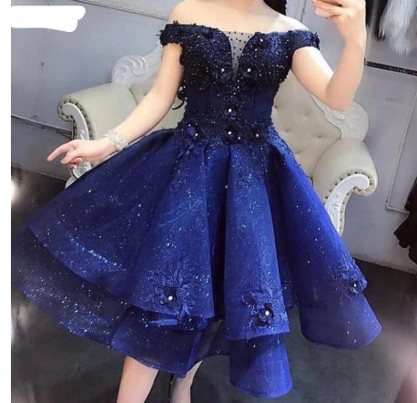 Gaun pesta malam off shoulder/ Gaun bridesmaid midi/ gaun midi lengan ...