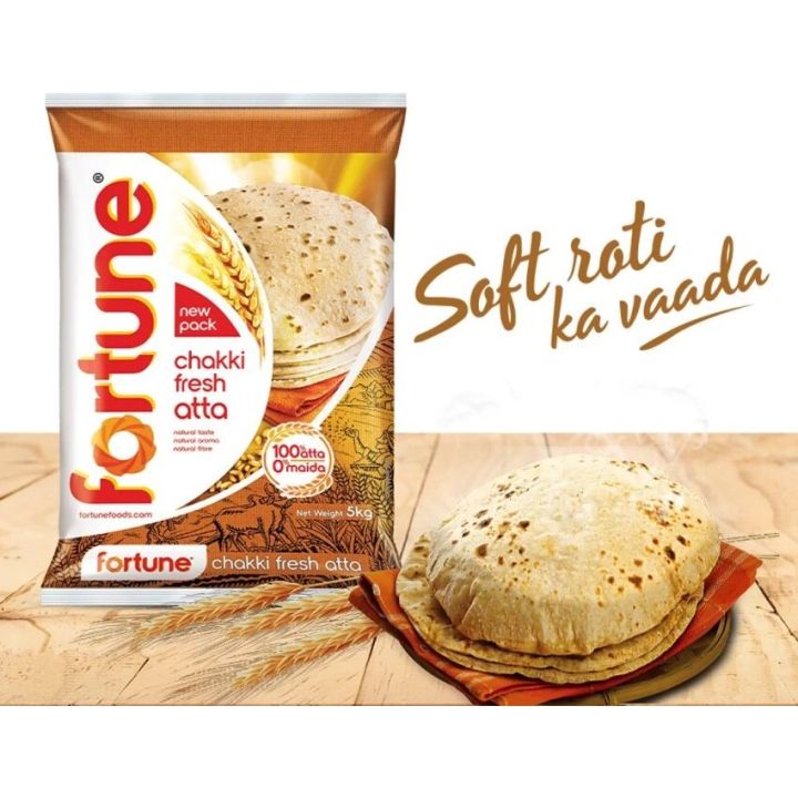 Fortune Chakki Fresh Atta (5 kg) Wheat Flour (high in nutrients and ...