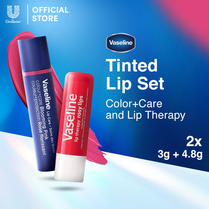 [LIP TINT DUO SET] Vaseline Color+Care Blooming Pink 3g AND Vaseline ...