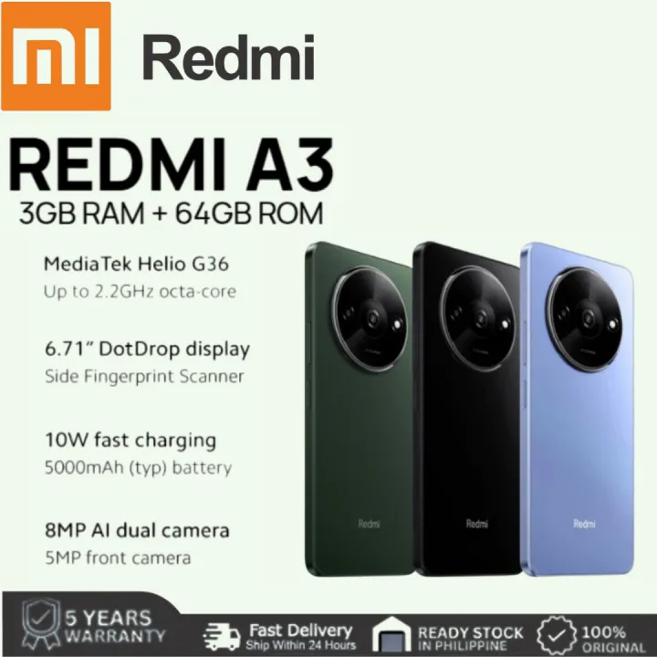 Xiaomi Redmi A3 Smartphone 4GB+128GB | Helio G36 Processor | 6.71” HD+ 90Hz Display | Lazada PH