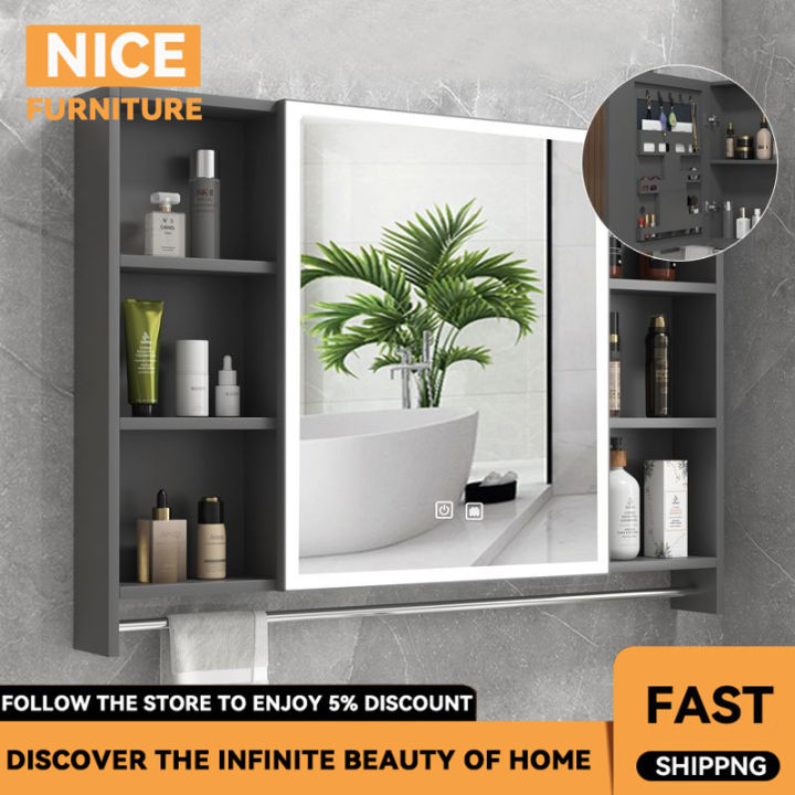 Space Aluminum Bathroom Mirror Cabinet Household Toilet Wall-mounted ...