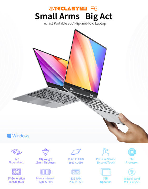 Teclast F5 11.6 inch Laptop Touch Screen Windows 10 Notebook 8GB DDR4 ...