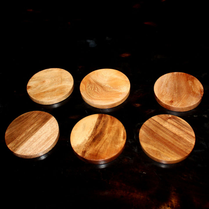 SANDERWOOD 6 PCS Round Flat Wooden Coaster 0.5x4x4 inches | Lazada PH