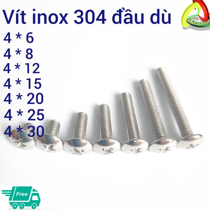 20 con vít đầu dù inox 304 ren mịn thân vít 4mm tùy chọn kích thước và ...