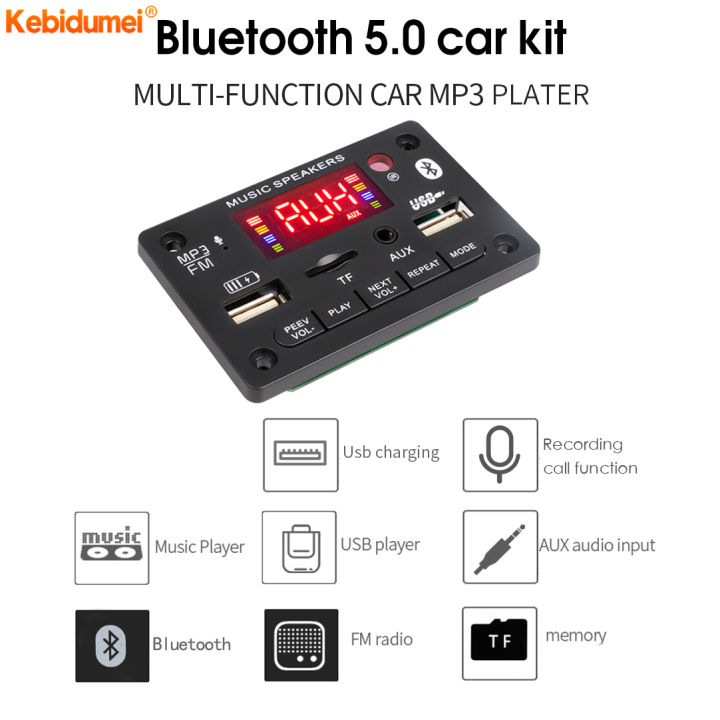 Kebidumei 12V Bluetooth 5.0 Decoder Board MP3 Player 2x3W Amplifier USB ...