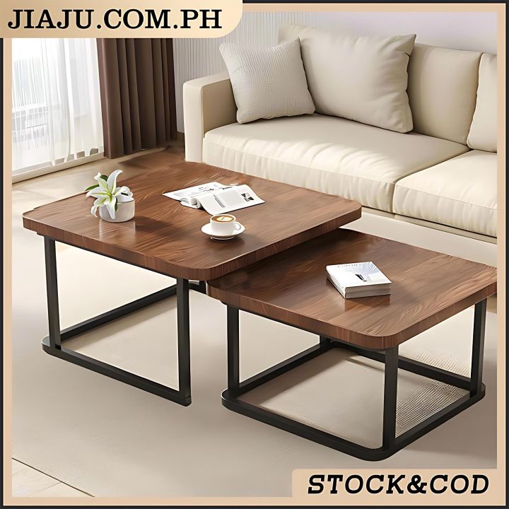 Modern tea Table Square Combination Of Steel Wood Coffee Table Home ...