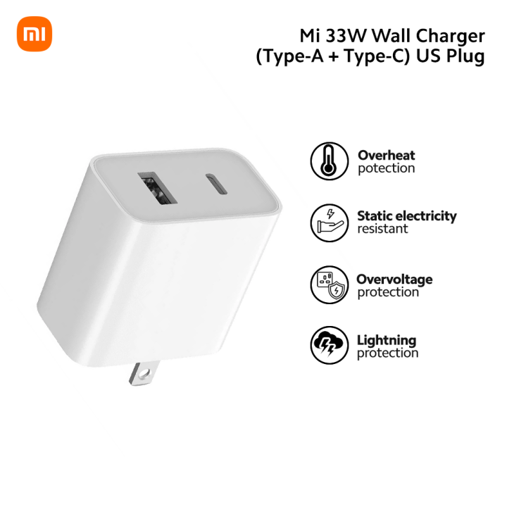 Xiaomi Mi 33W Wall Charger (Type-A + Type-C) EU/US Plug | Lazada PH