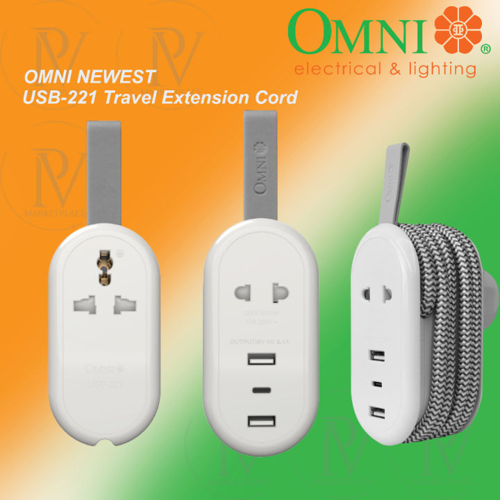OMNI Pocket Extension Cord w/ USB a and type C Fast Charger | Lazada PH