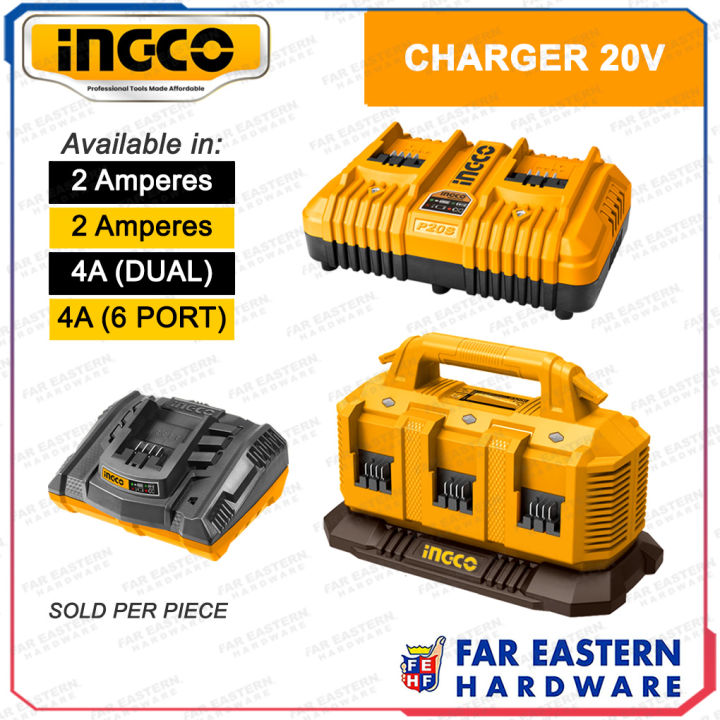 INGCO Fast Battery Charger 20V for Cordless Power Tools Dual | 6 Port ...