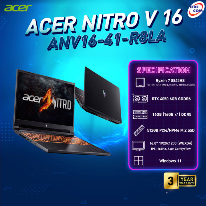 โน็ตบุ๊ค Notebook Acer Nitro V16 ANV16-41-R8LA (Obsidian Black) ลงโปรแกรมพร้อมใช้งาน สามารถออก ...