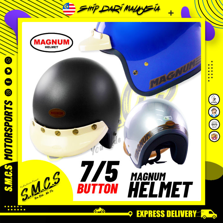 (100%ORI) MAGNUM M9 5 BUTTON HELMET WITH 5 PIN WHITE CAP (SIRIM ...