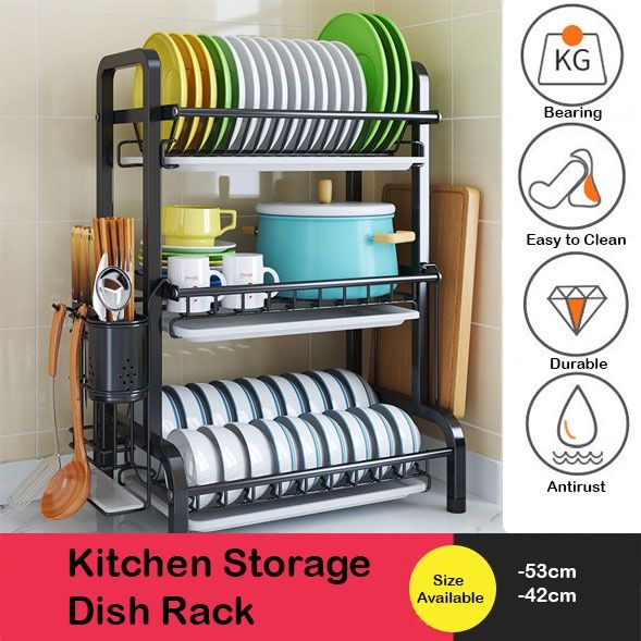 Dish Rack Organizer Drainer Stainless Steel Dish Rack Shelf Rak Singki ...