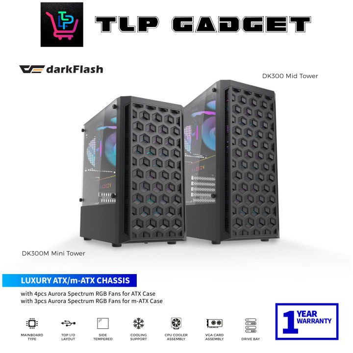 darkFlash DK300 / DK300M Series PC Casing with Rainbow RGB Fans ATX ...