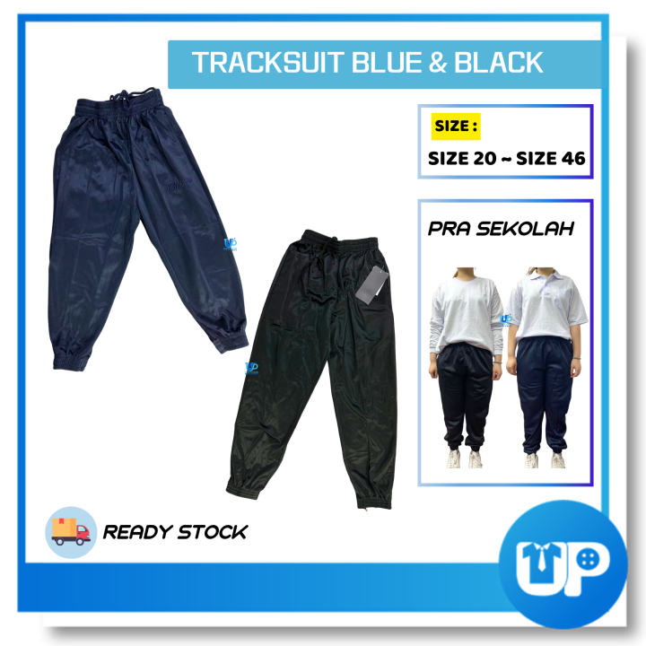 Tracksuit black and blue colour tricot full length Seluar trek bottom ...