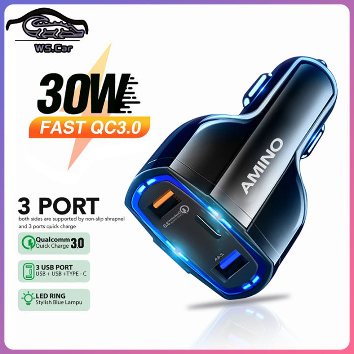 Car Charger Fast Charger 3 Port USB QC 3.0 Type C Output Saver Mobil ...