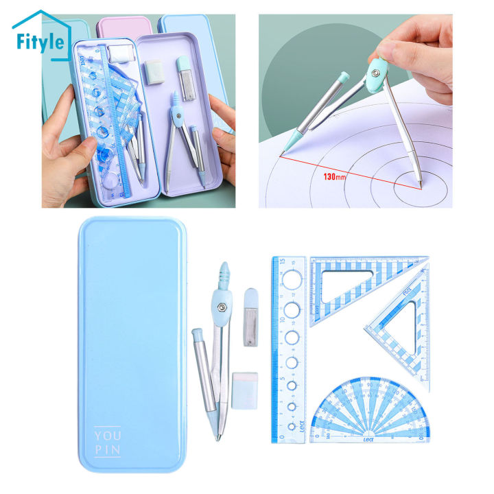 Fityle Protractor Geometry Kit Set Math Set Compass Ruler Math Learning ...