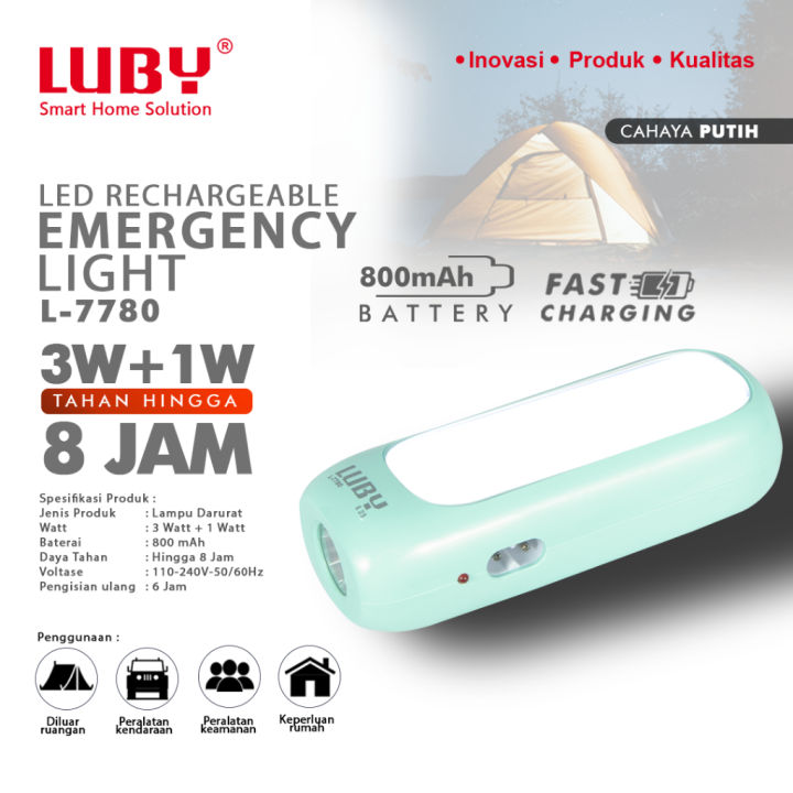 SENTER LUBY L-7780 3W + 1W BATERAI CAS ULANG LAMPU EMERGENCY LED | Lazada Indonesia